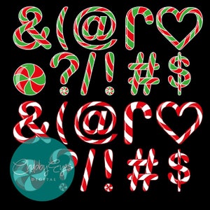Christmas Candy Cane Digital Alphabet, Numbers and Punctuation Clip Art ...