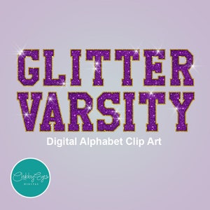 Purple Gold Glitter Varsity Alphabet Clip Art (digital Download) - Etsy