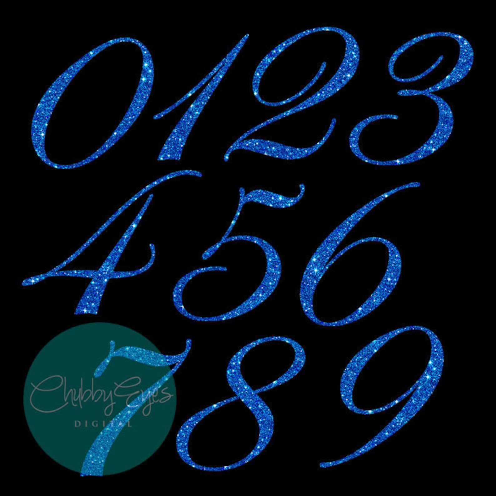 Blue Glitter Alphabet, Numbers and Punctuation Clip Art, Digital ...