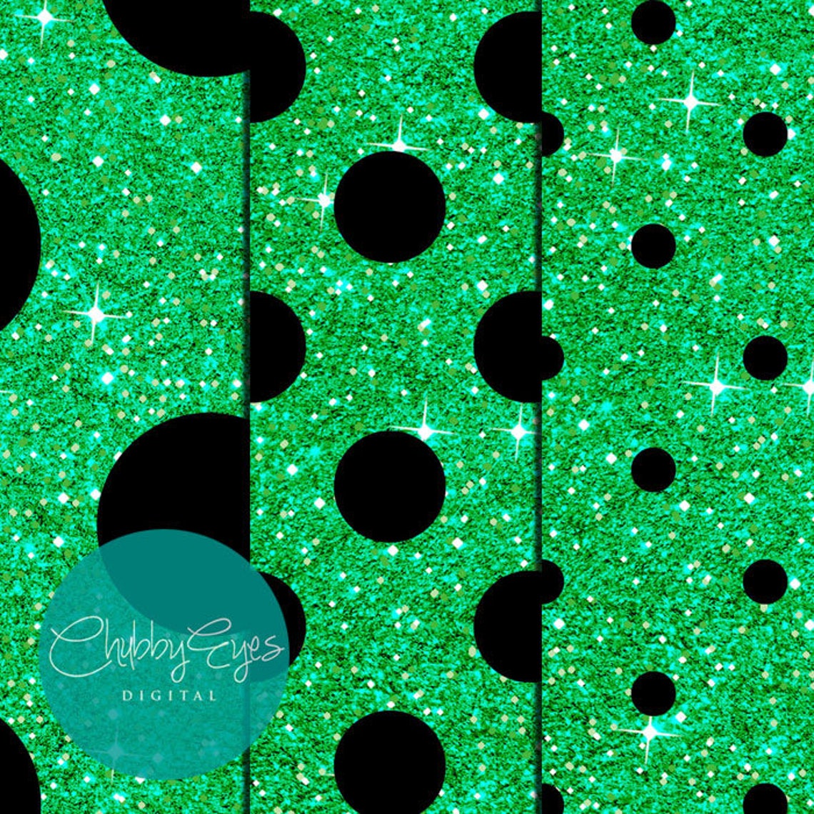 Green Glitter Polka Dot Digital Papers, Scrapbook Papers Black Polka ...