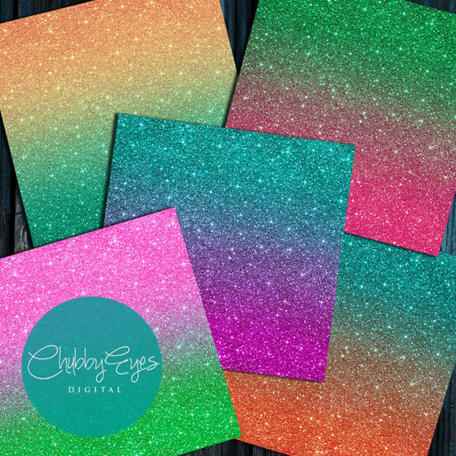 Ombre Glitter Digital Papers Scrapbook Papers Colorful - Etsy