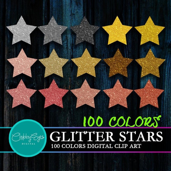 Glitter Stars Clipart 100 Colors Digital Glitter Clip Art | Etsy