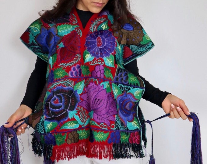 Handwoven Mexican Poncho, Unique Cover-up for Her, Ideal Granny Gift ...