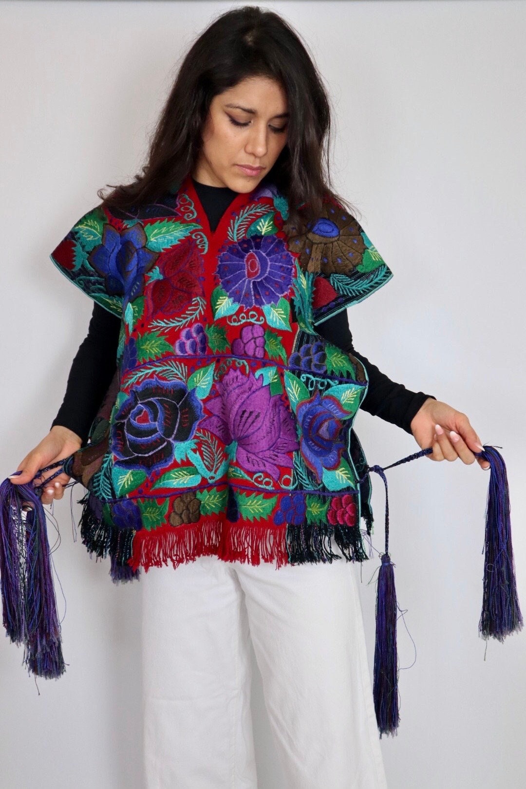 Floral Mexican Cover Up Jorongo Mexican Cover Up Poncho - Etsy