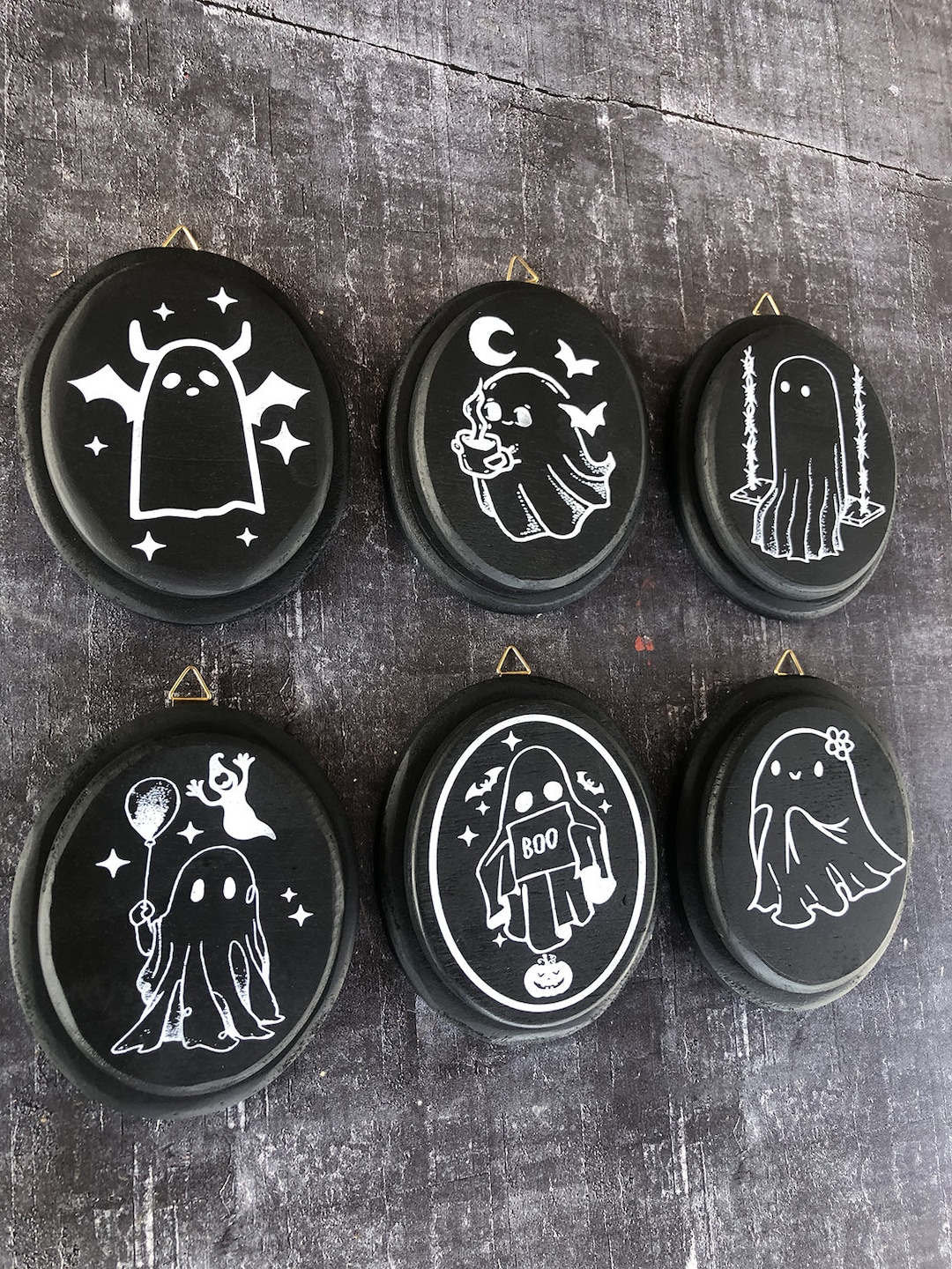 6 Sets Wooden Gothic Wall Plaque Set,spooky Cute Ghosts,wall Decor ...