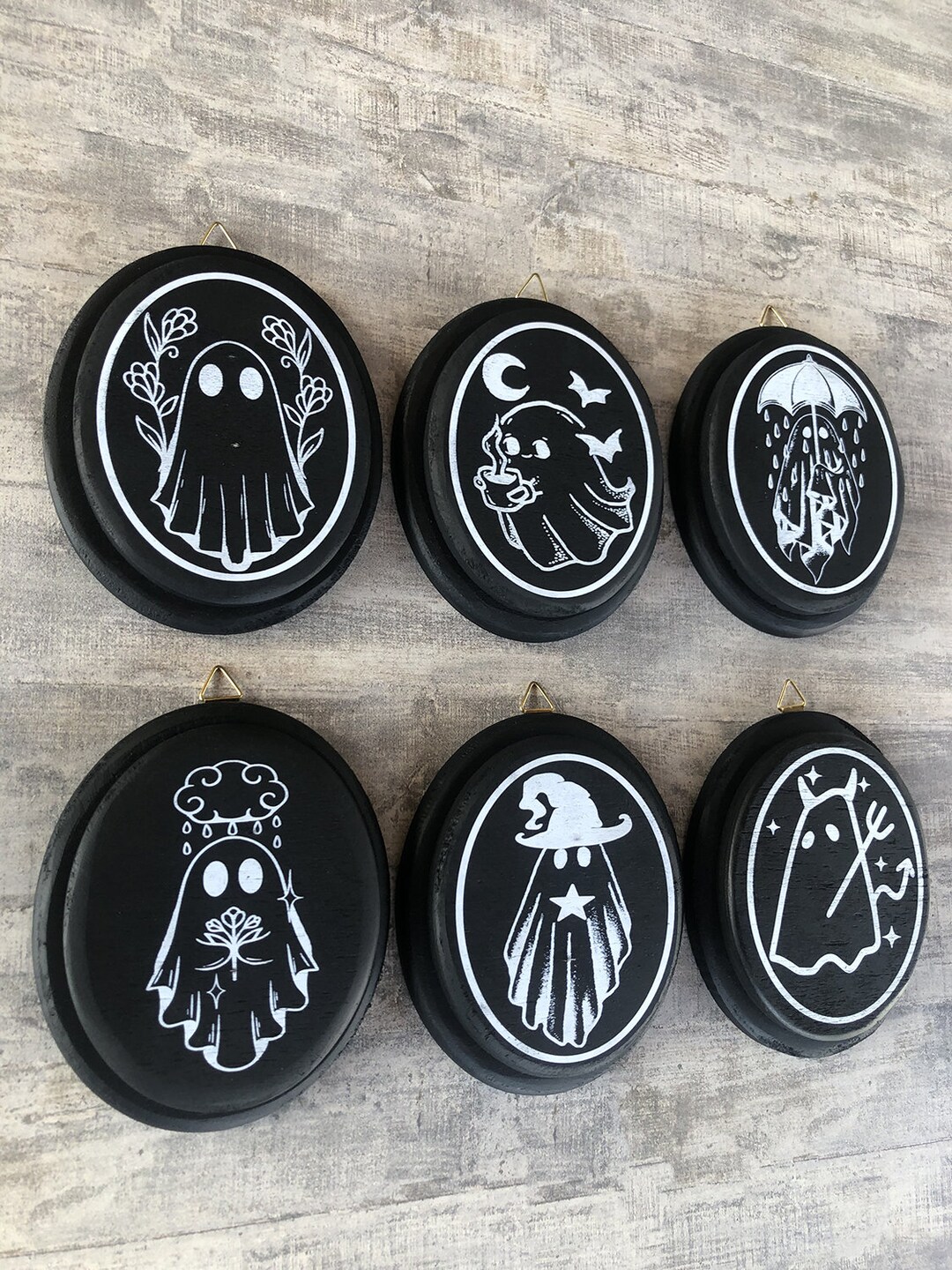 6 Sets Wooden Gothic Wall Plaque Set,spooky Cute Ghosts,wall Decor ...