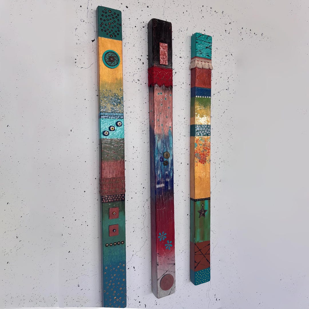 Hand Paint Wooden Wall,large Vertical Wood Wall Accent Mixed Media Art ...