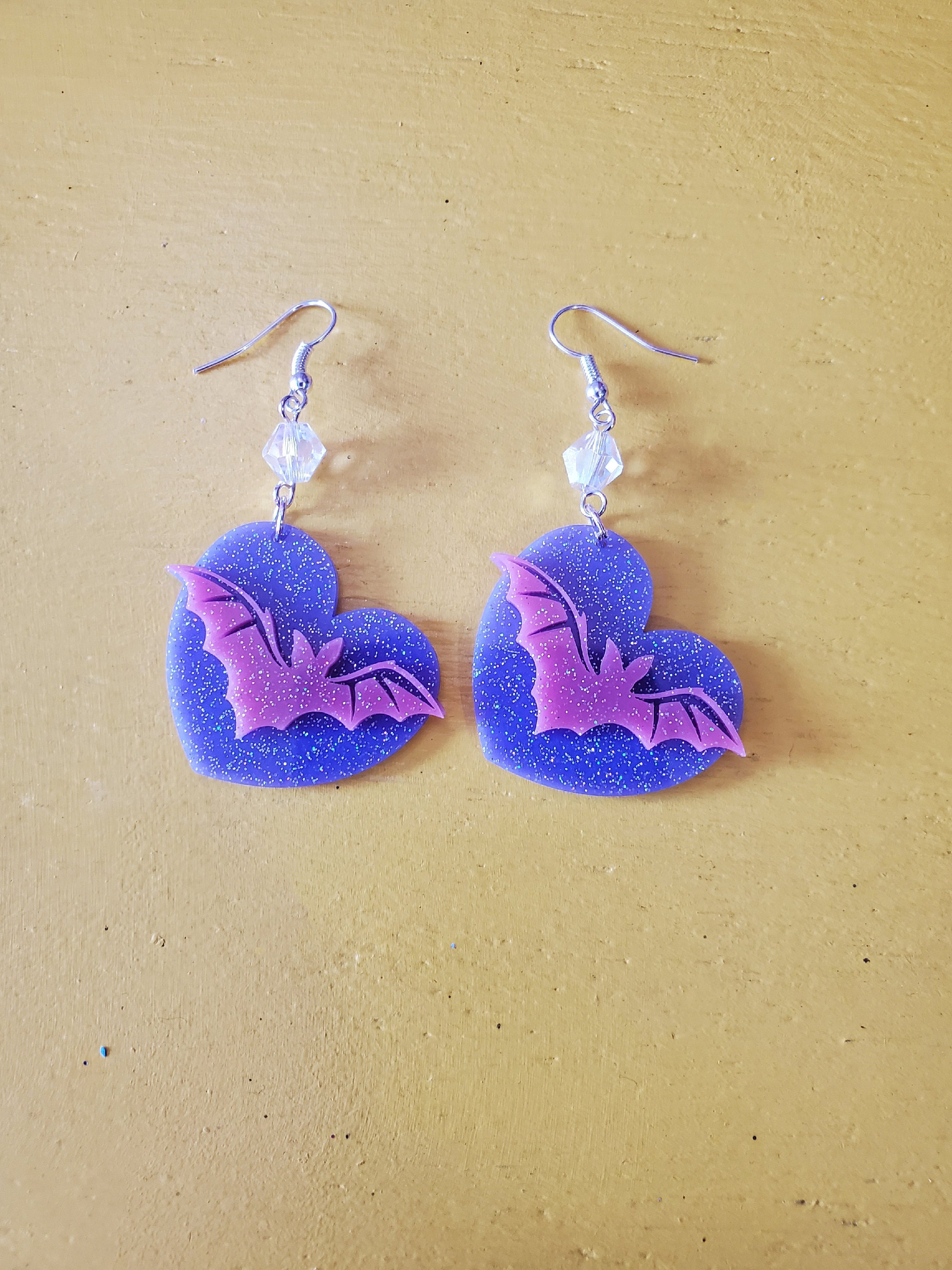 Bat Heart Earrings - Etsy