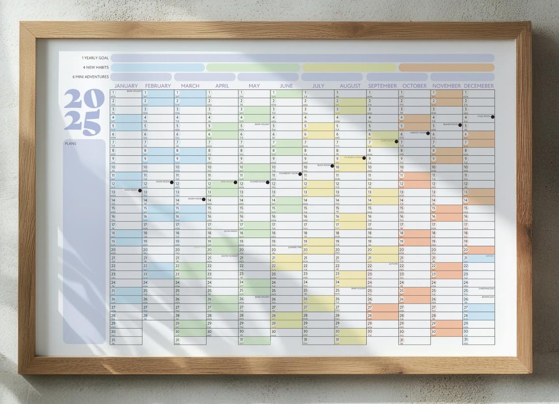 2025 Full Year Calendar Planner With Goal Settings | Digital File - Etsy