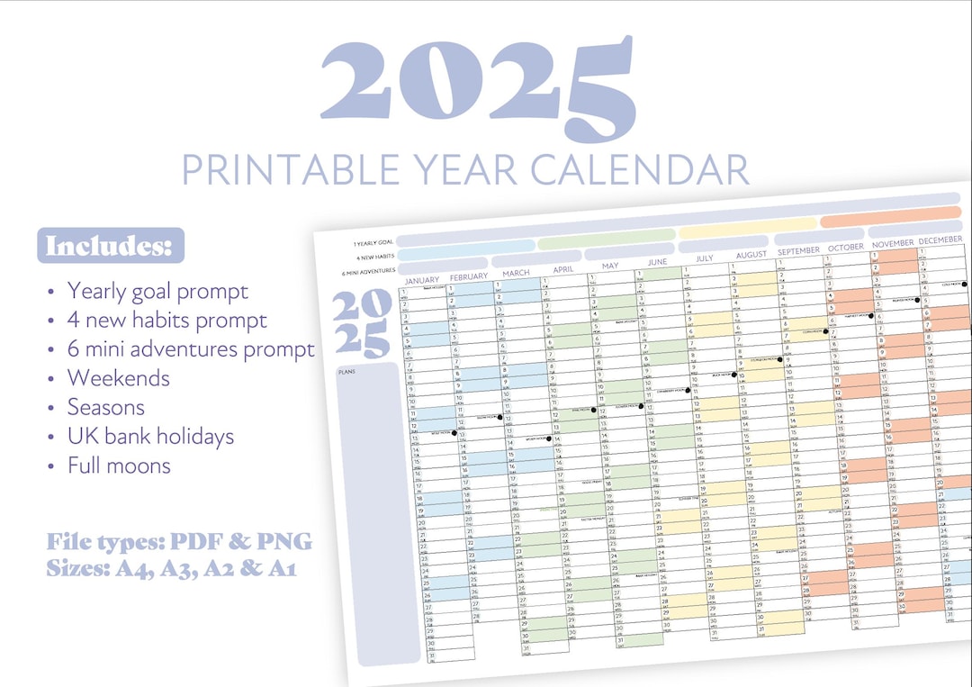 2025 Full Year Calendar Planner With Goal Settings | Digital File - Etsy