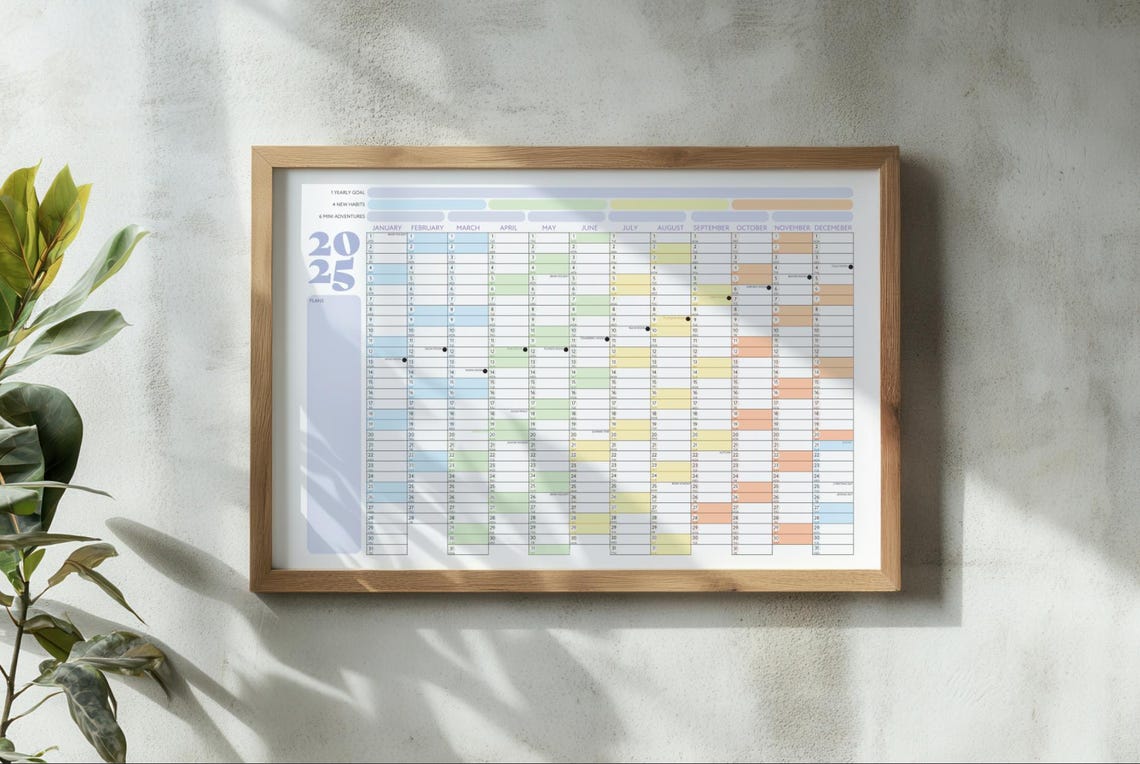 2025 Full Year Calendar Planner With Goal Settings | Digital File - Etsy