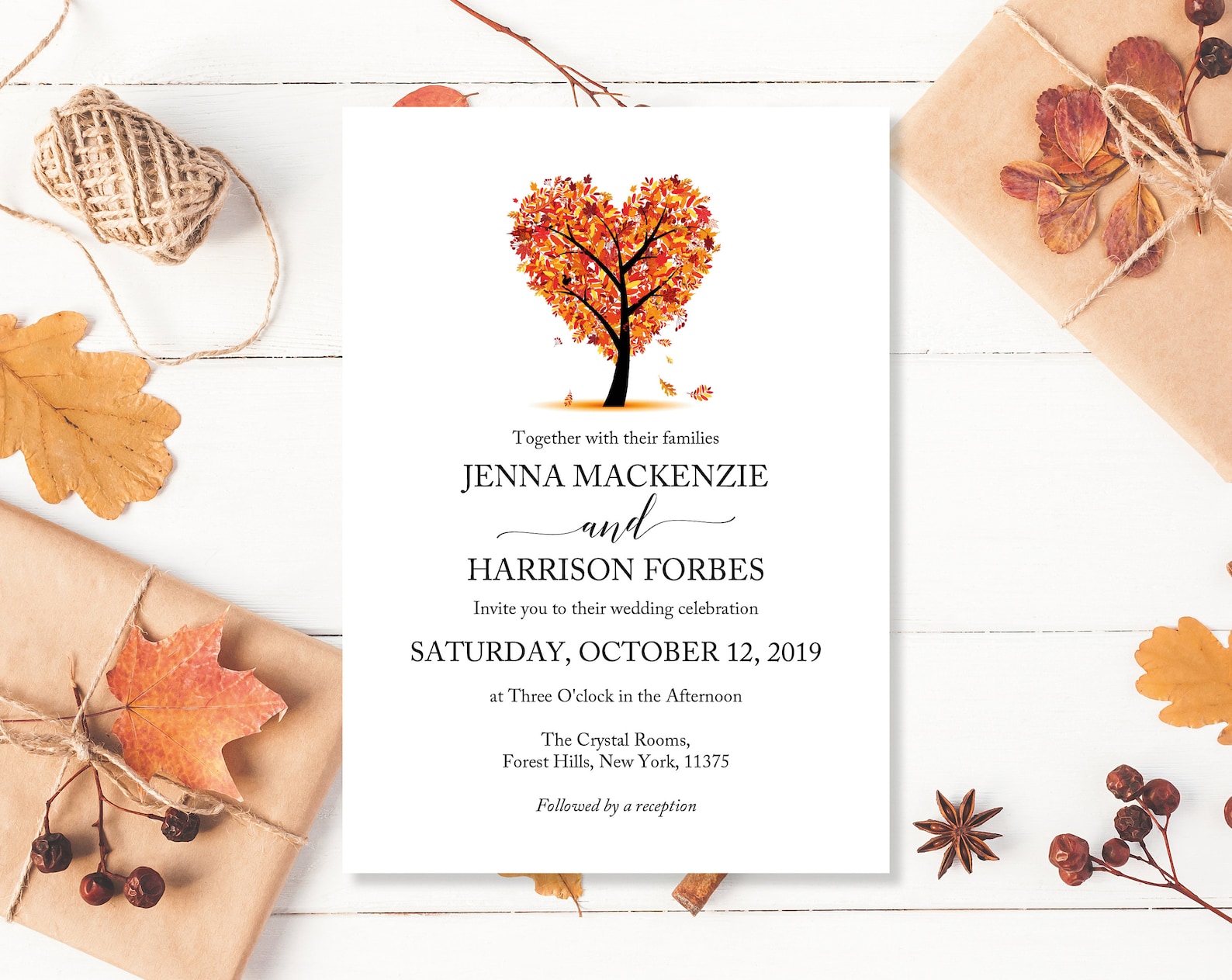 Printed Wedding Invitation Fall Wedding Invites Autumn - Etsy