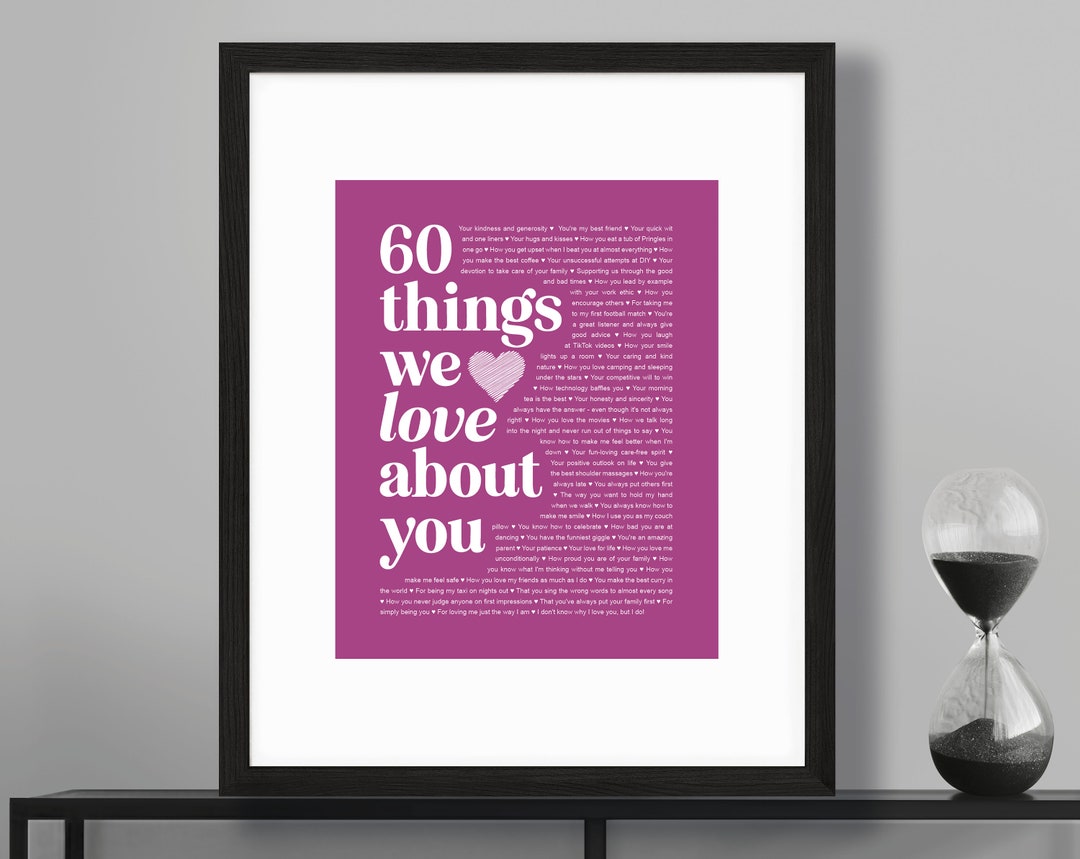 ANY AGE Personalized 60 Reasons We Love 60th Birthday Anniversary 60 ...