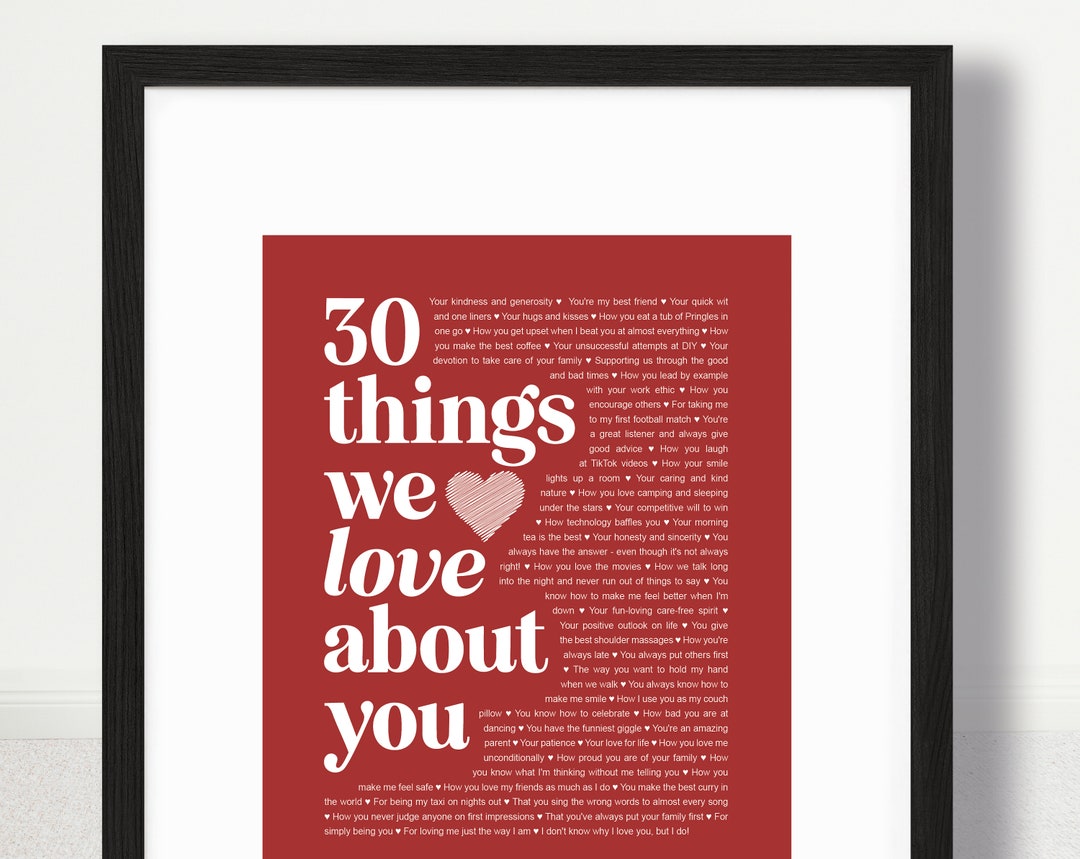 ANY Age Number 30 Things We Love About You Birthday Reasons We Love You ...