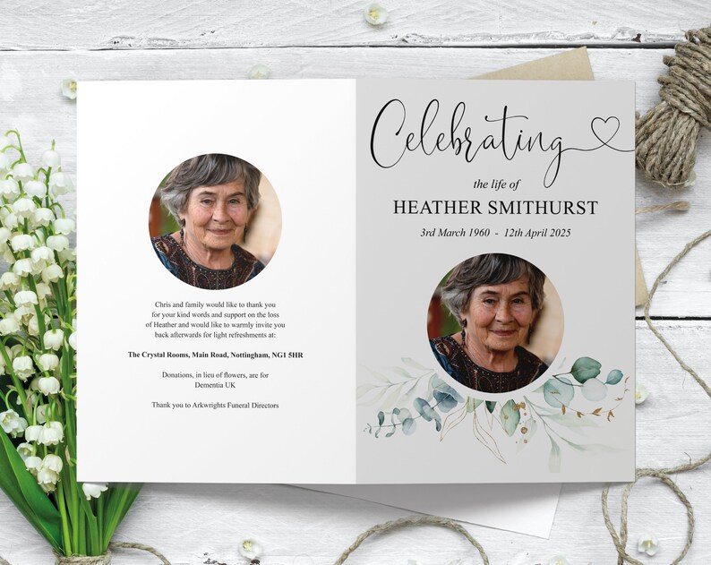 PRINTED Order of Service Funeral Program, Eucalyptus Funeral Memorial ...