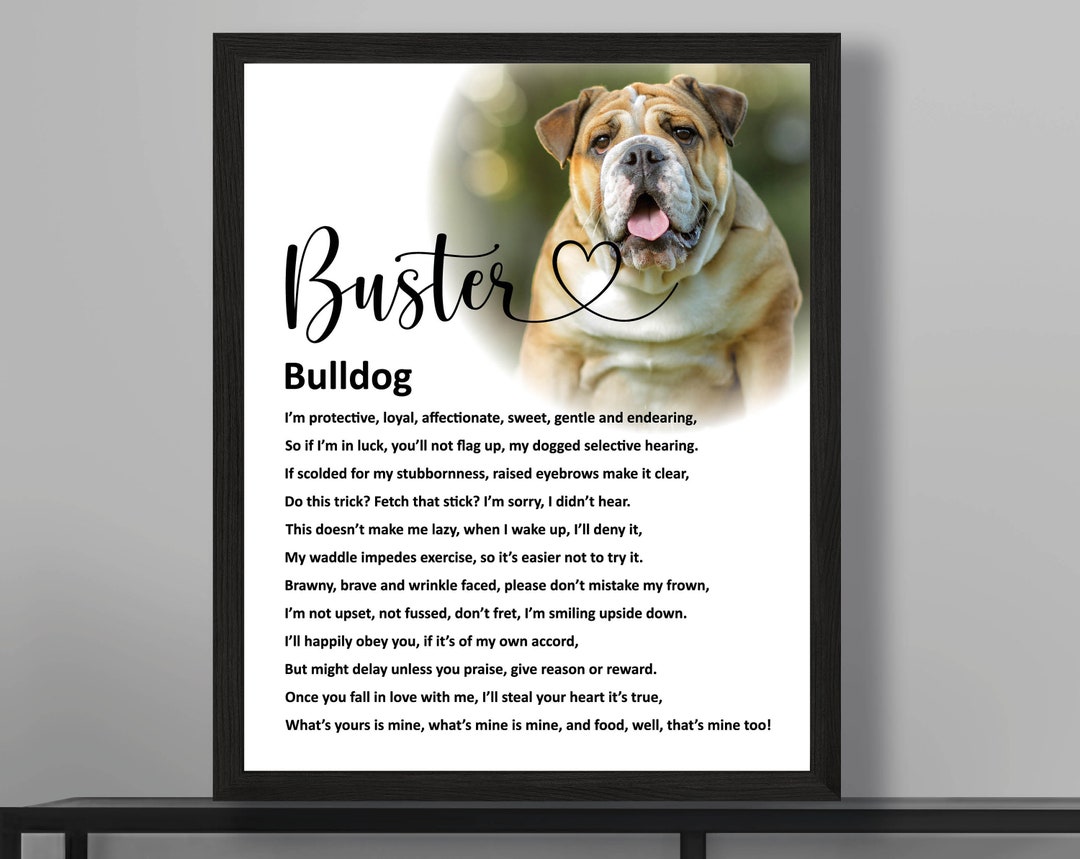Bulldog Poem Digital Print Photograph Photo, Funny Cute Print From for ...