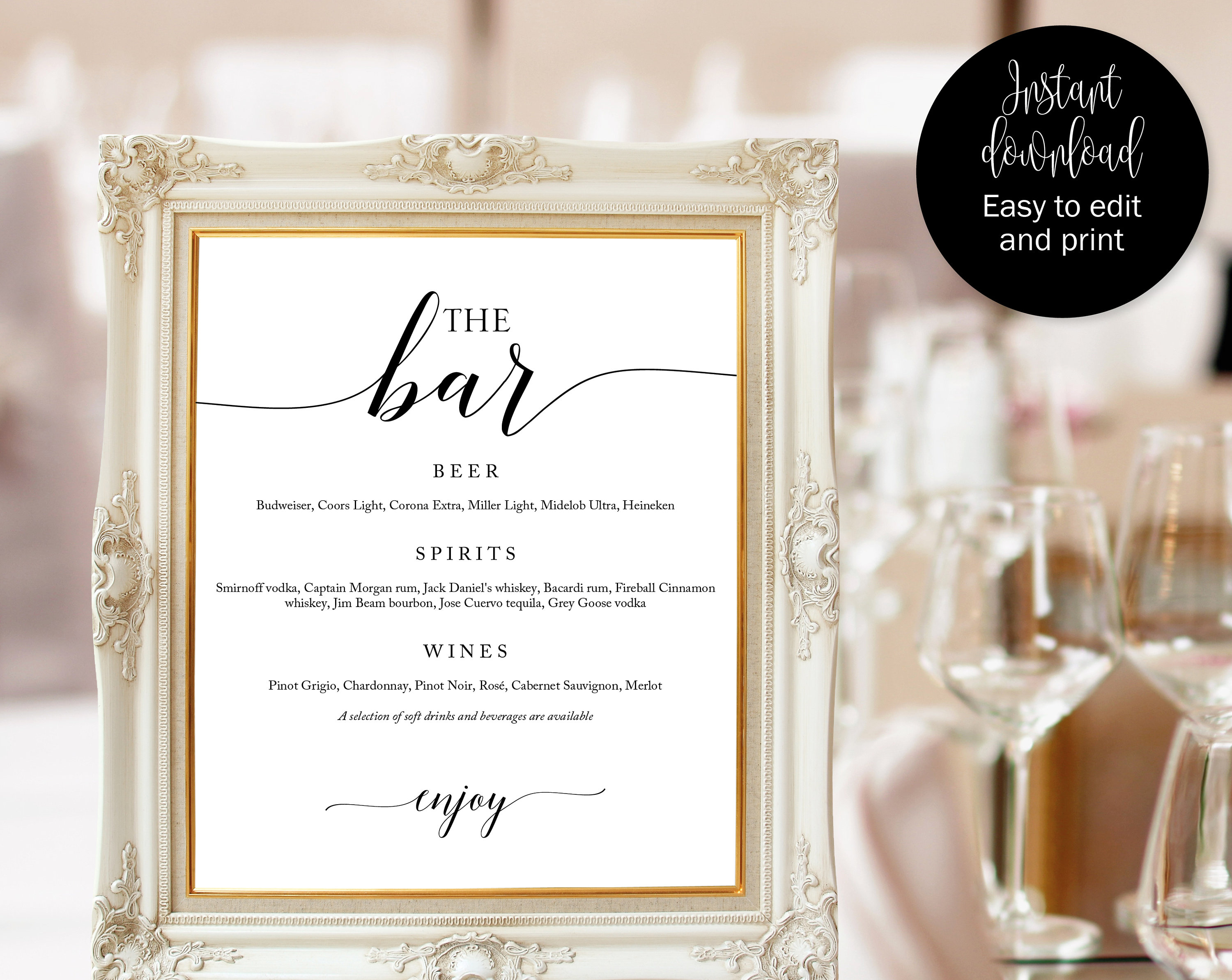 Wedding Bar Wedding Bar Sign Drinks Menu Template The Bar | Etsy