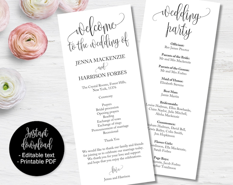 Wedding Day Program Template Wedding Ceremony Order of - Etsy