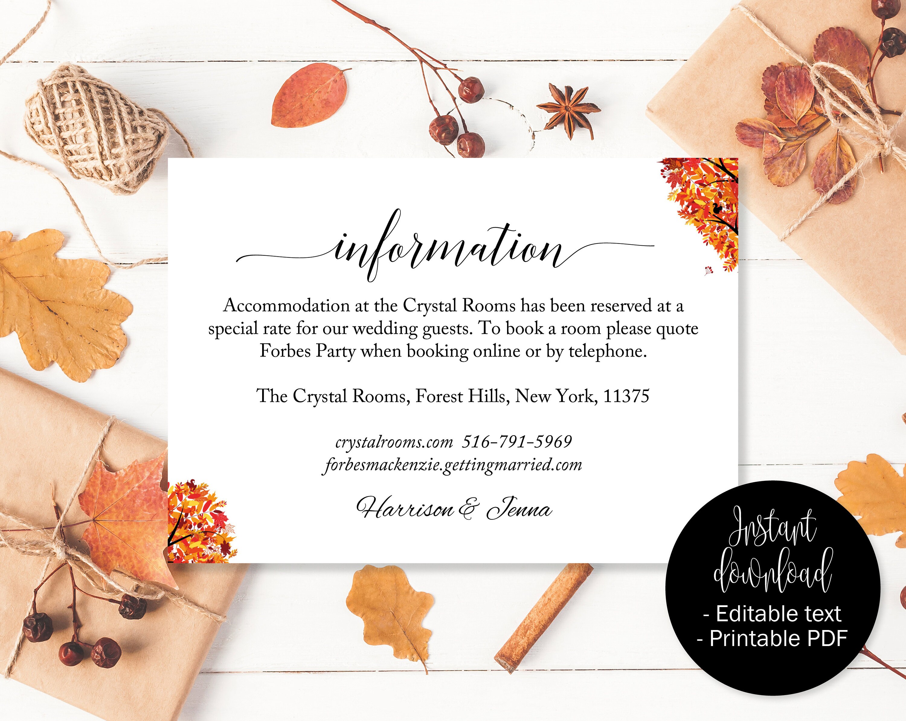 Autumn Fall Love Tree Wedding Invitation Template Set Save | Etsy