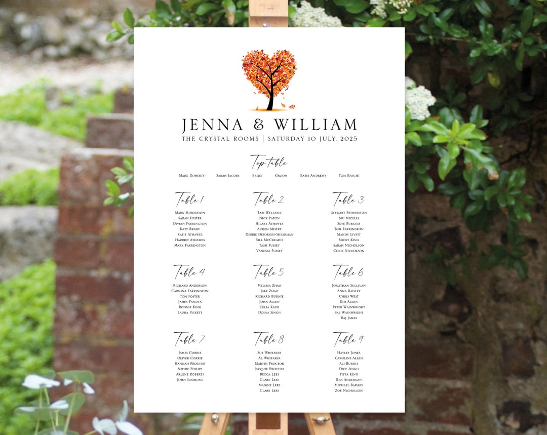 Autumn Wedding Seating Chart Plan, Fall Wedding Table Plan, Fall ...