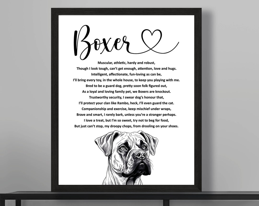 Boxer Dog Poem Art Print, Funny Cute Boxer Gift Art Print for Owner ...