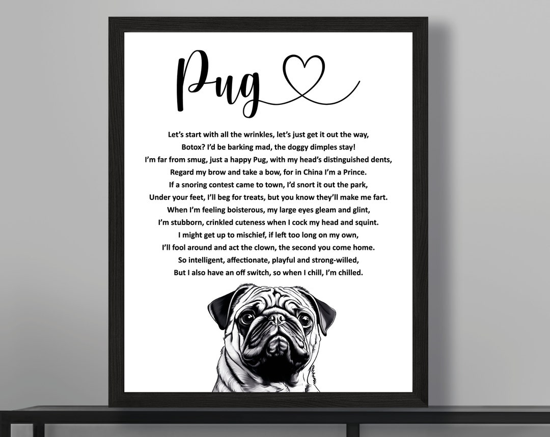 Pug Owner Poem Gift, Cute Pug Dog Owner Print, Dog Dad, Dog Mum, Dog ...