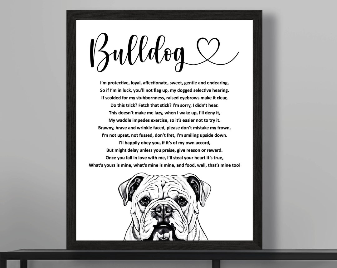 Bulldog Owner Poem Gift, British Bulldog Lover, English Mastiff Dog ...
