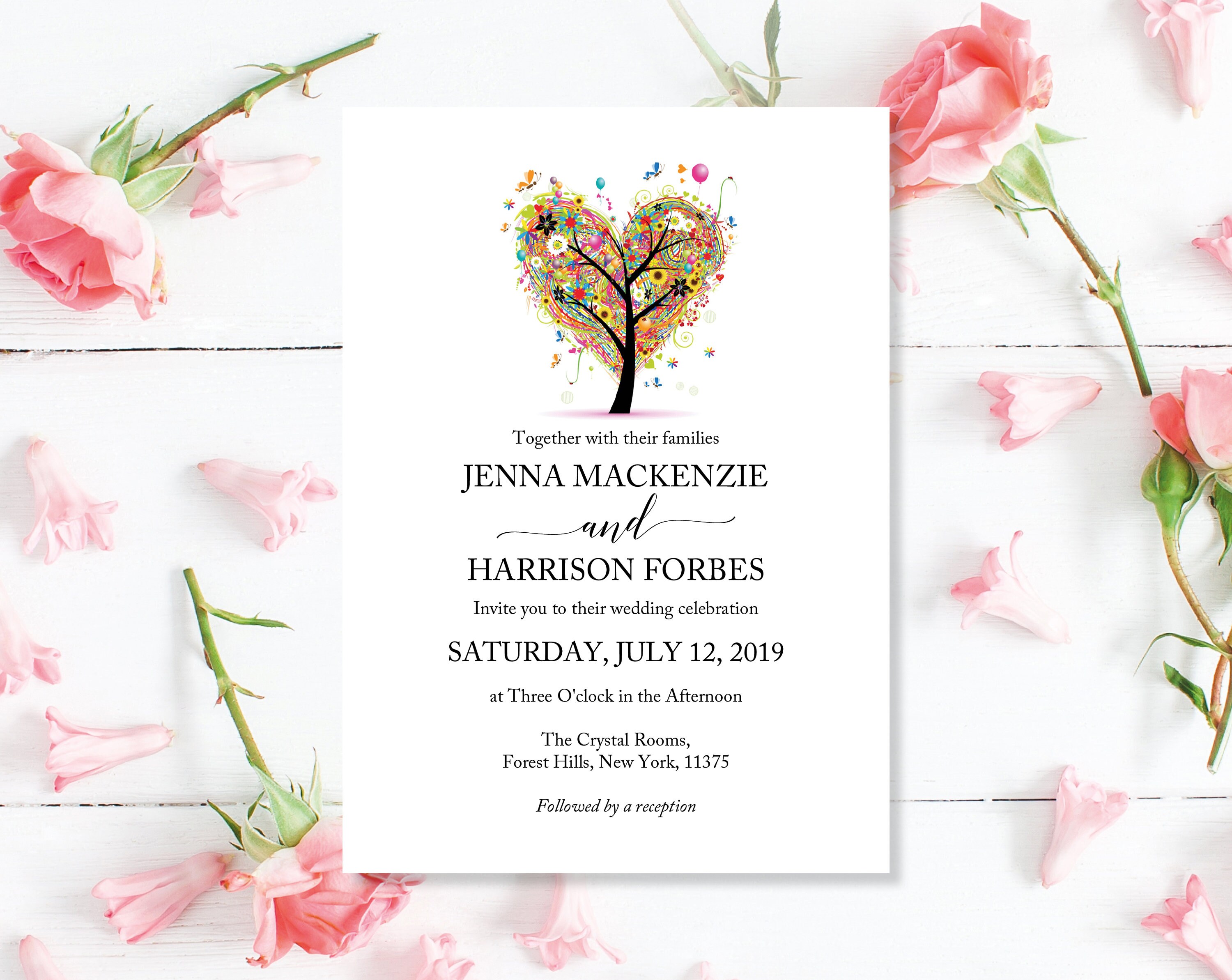 Printed Wedding Invitation Summer Love Tree Wedding Invite - Etsy UK