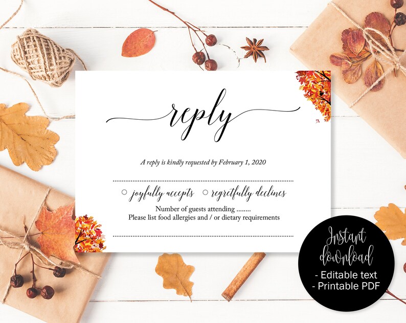 Wedding RSVP Cards Autumn Wedding Reply Attendance Acceptance - Etsy