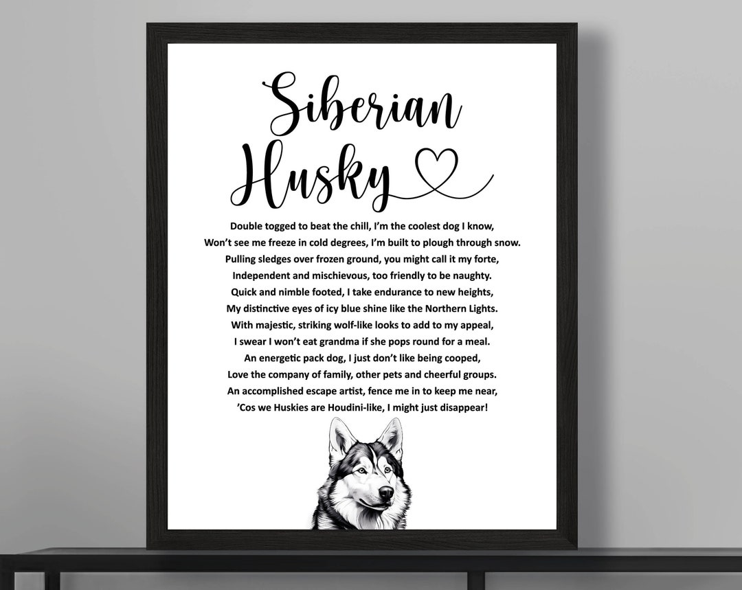Siberian Husky Dog Poem Art Print Funny Cute Siberian Husky Gift Print Owner Gift From for Dog ...