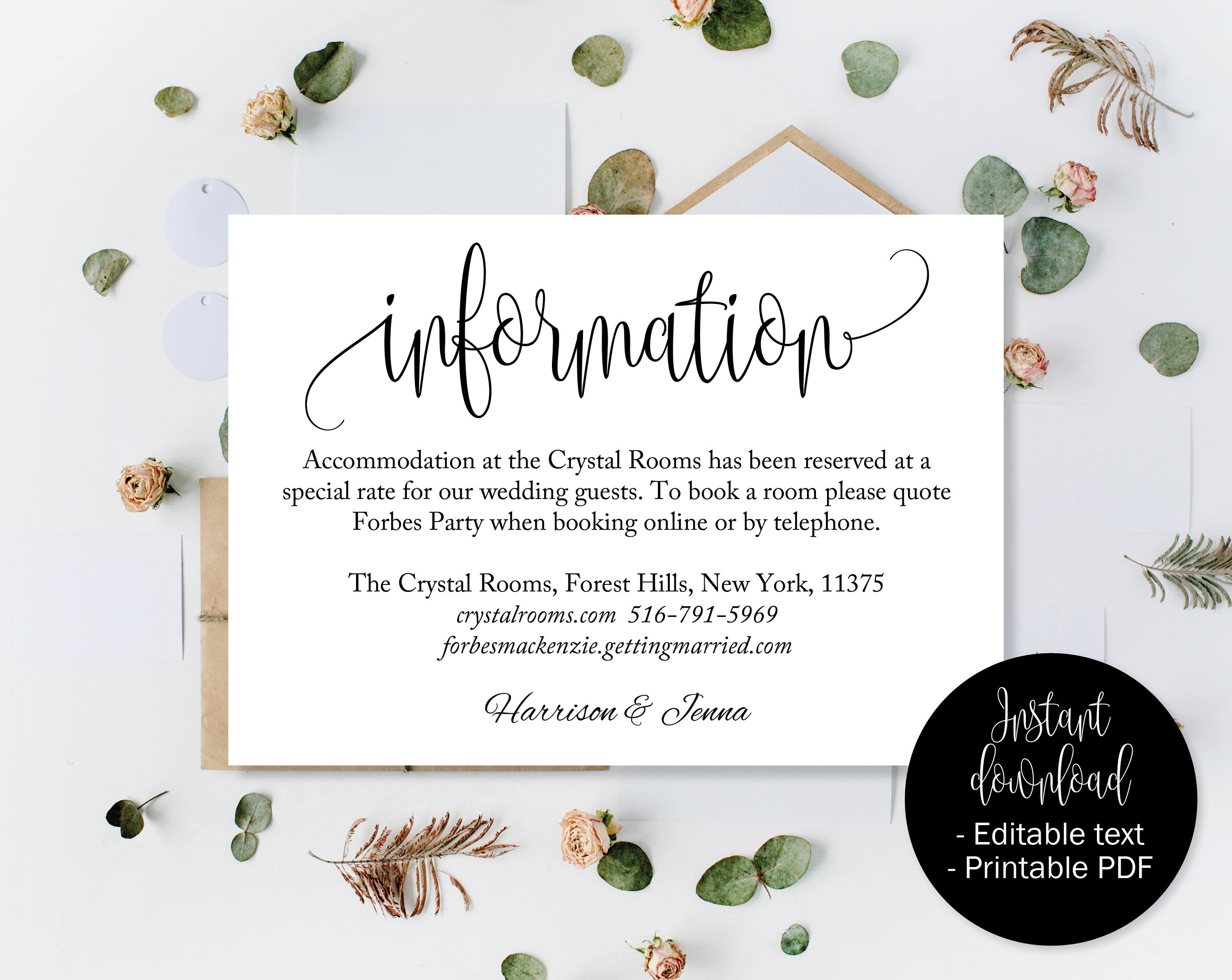 Wedding Guest Details Template, Wedding Guest Accommodation Information ...