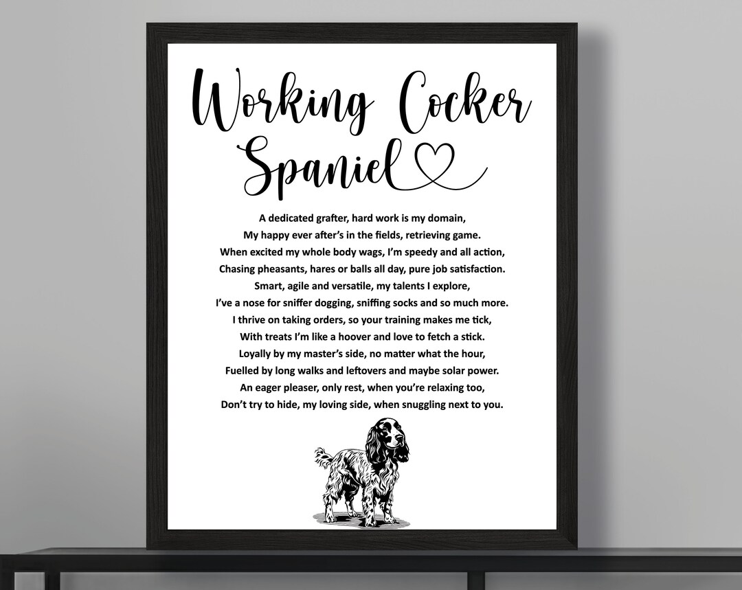 Working Cocker Spaniel Dog Owner Treat Gift Poem Dog Lover Gift, Dog ...