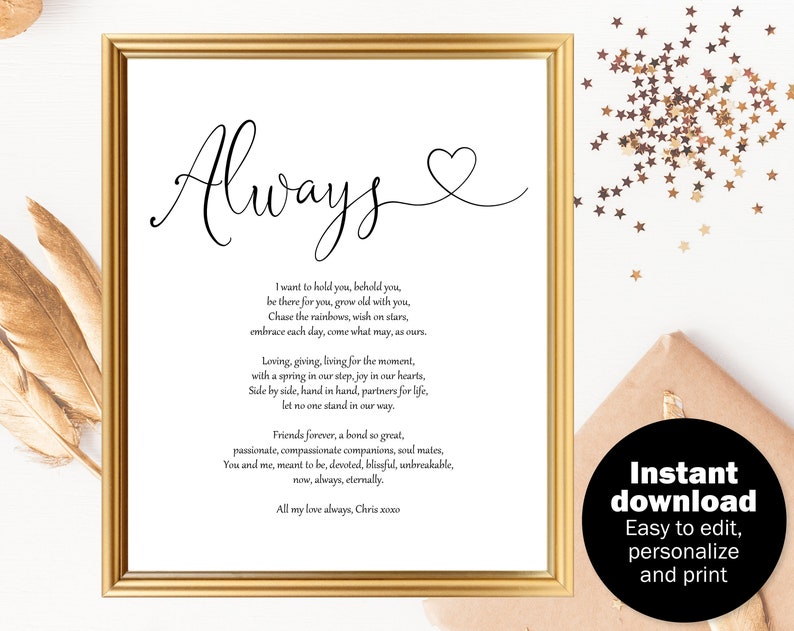 Love poem gift to print Anniversary gift for him her Husband | Etsy