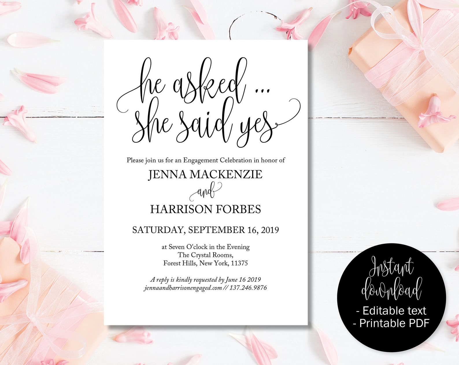 He Asked She Said Yes Engagement Invites Engagement | Etsy