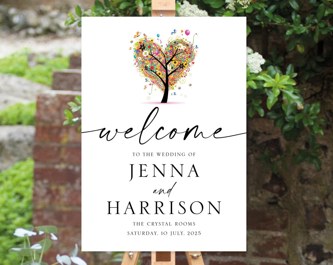 ANY SIZE Summer Wedding Welcome Sign PDF, Summer Heart Wedding Welcome ...