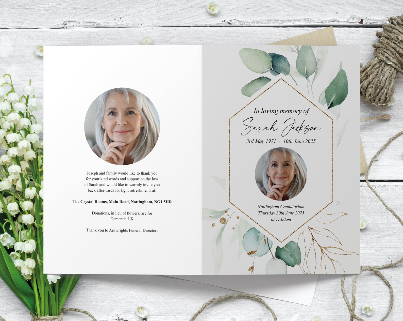 PRINTED Order of Service Funeral Program Eucalyptus Funeral - Etsy