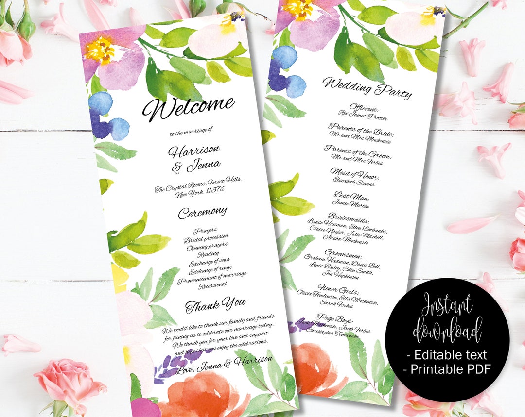 Wedding Day Program Template Printable Wedding Program - Etsy