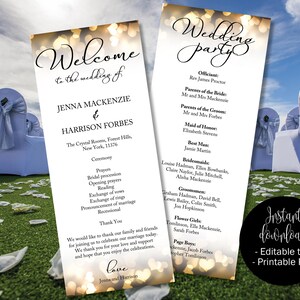 Wedding Program, Gold Wedding, Program Template, Gold Hearts, Ceremony ...