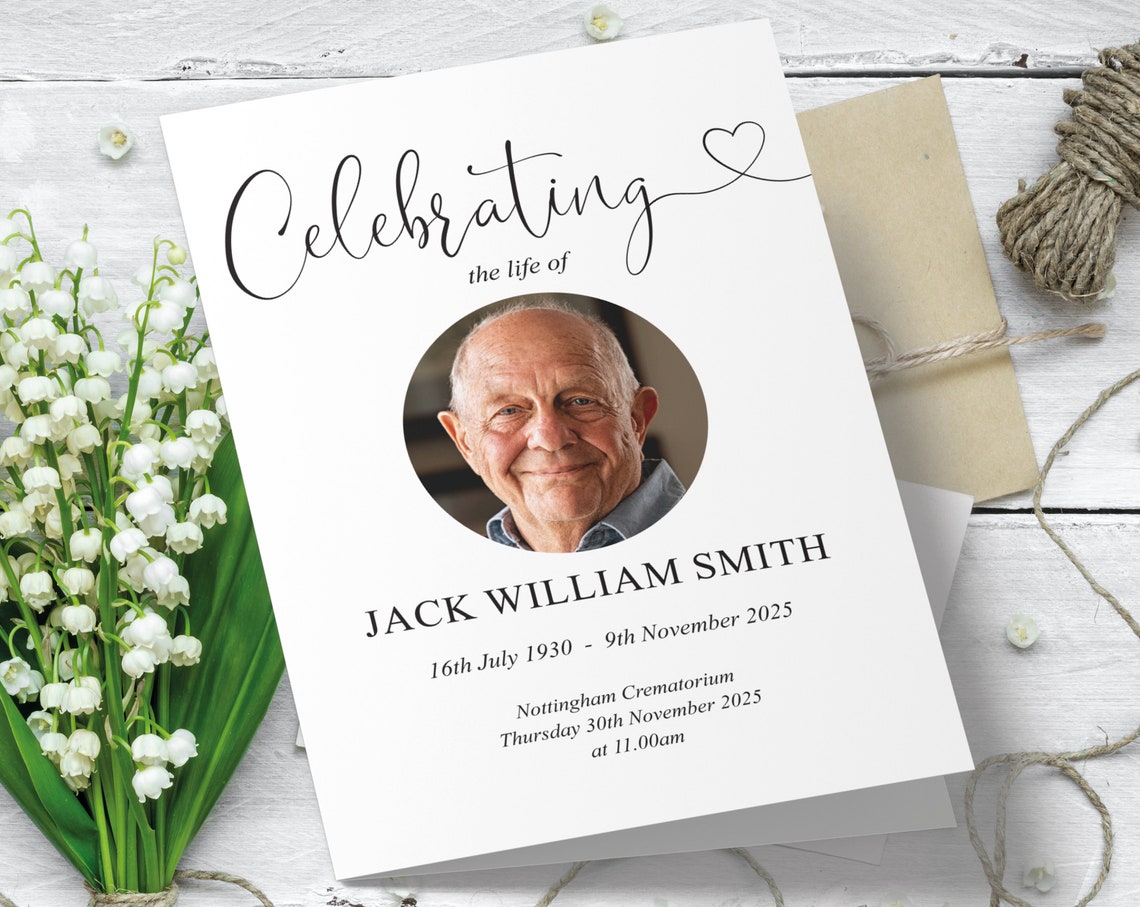 PRINTED Funeral Program, Funeral Order of Service, Minimalist Funeral ...