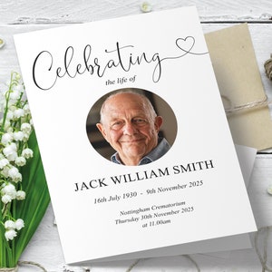 PRINTED Funeral Program, Funeral Order of Service, Minimalist Funeral ...