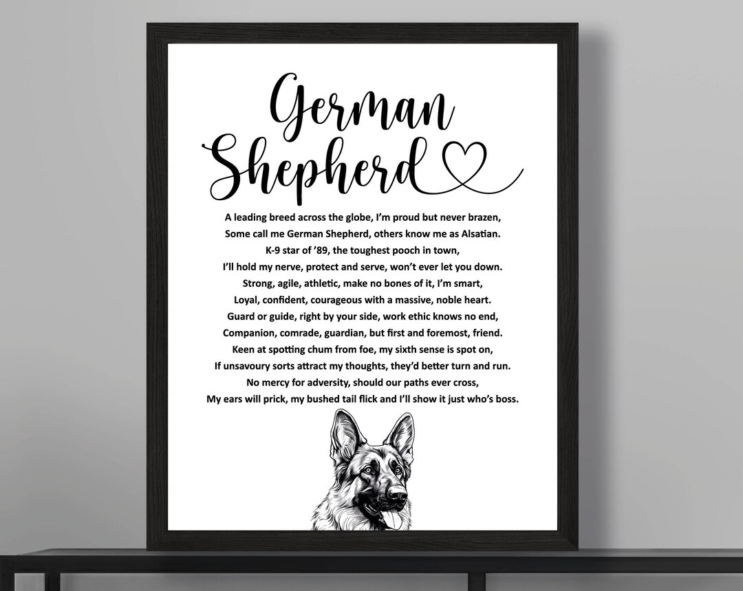 German Shepherd Dog Art Poem Print, Alsatian Owner Gift From German ...