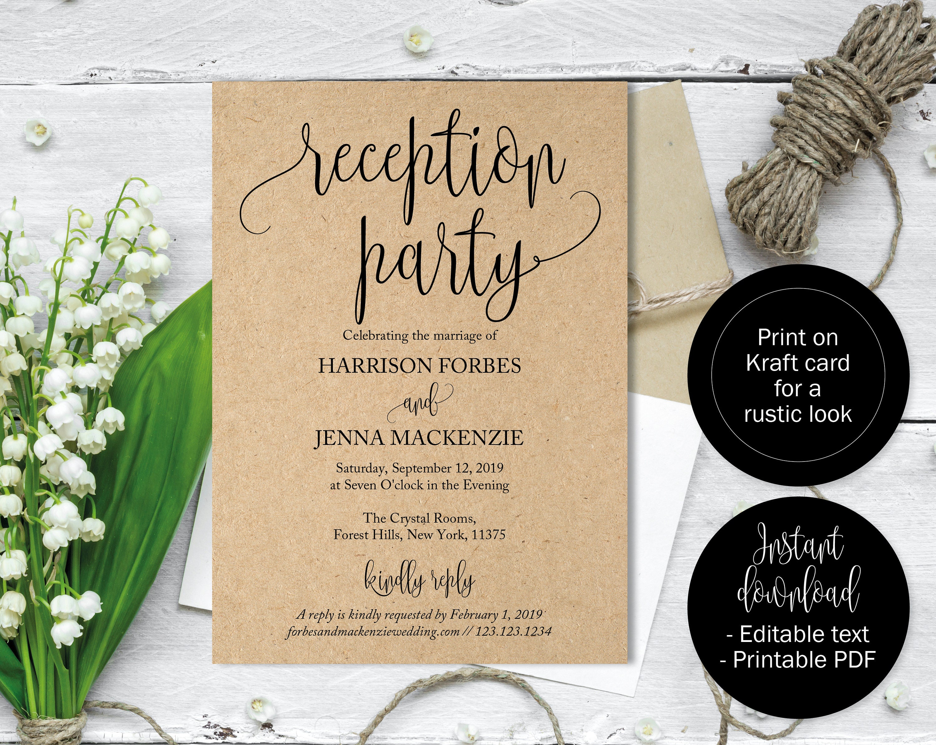 Wedding Invitation Template Set Wedding Invitation Reception | Etsy