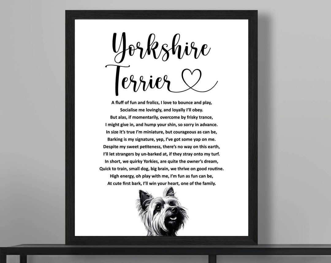 Cute Yorkshire Terrier Owner Poem Print Keepsake, Unique Yorkie Terrier ...