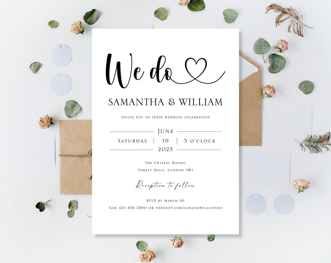 Printed Luxury Personalised We Do Heart Wedding Invitations Invites Day ...