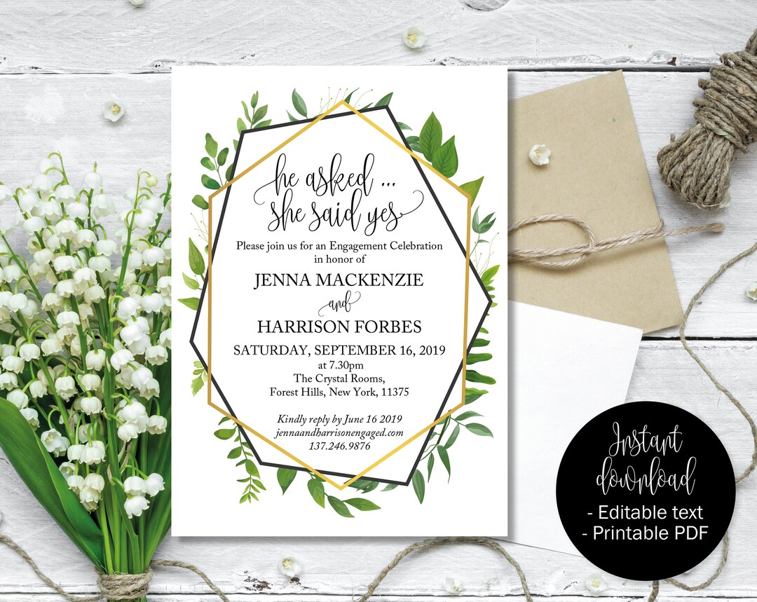 He Asked She Said Yes, Green Engagement Invites, Engagement Invitations ...