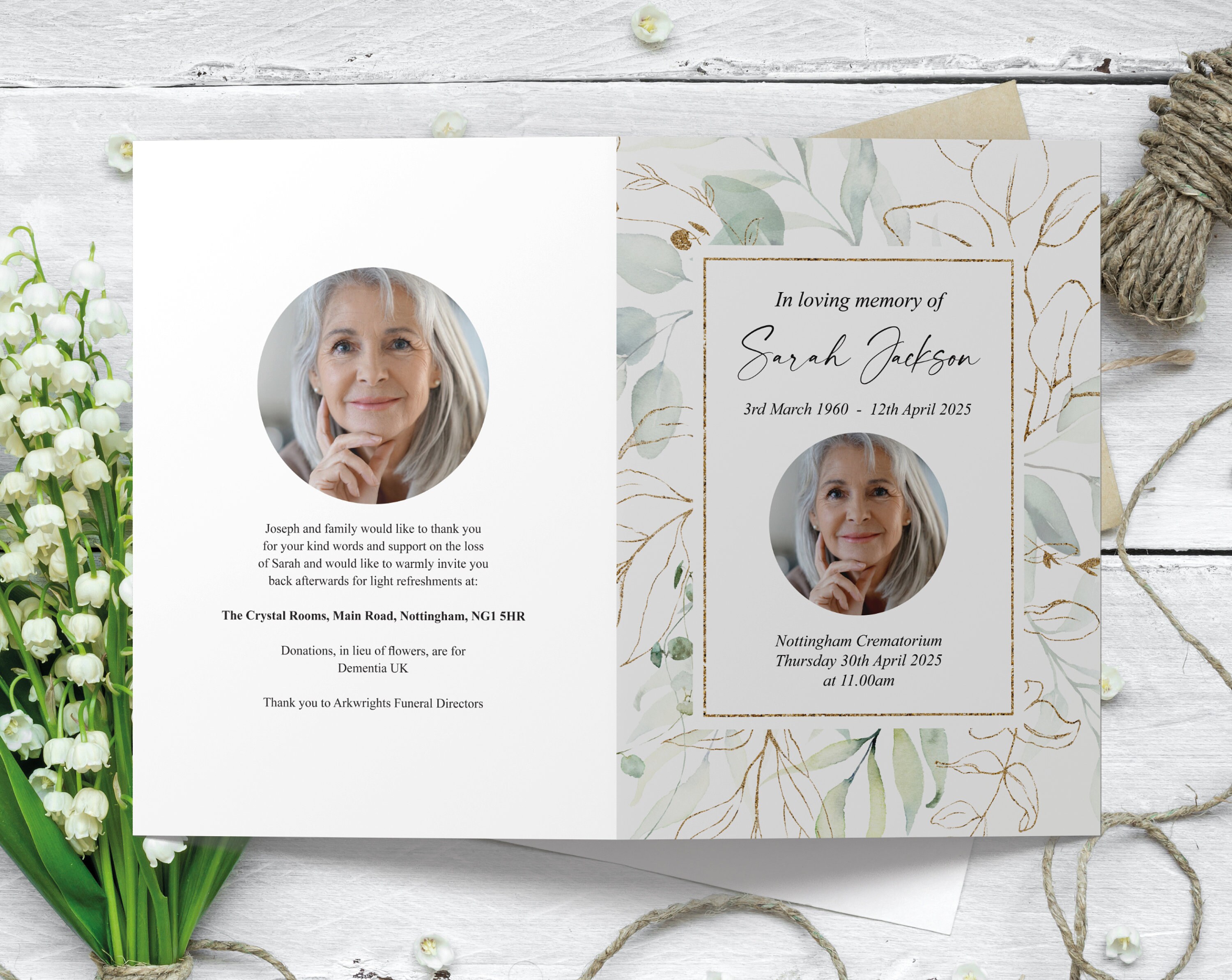 PRINTED Order of Service Funeral Program, Eucalyptus Funeral Memorial ...
