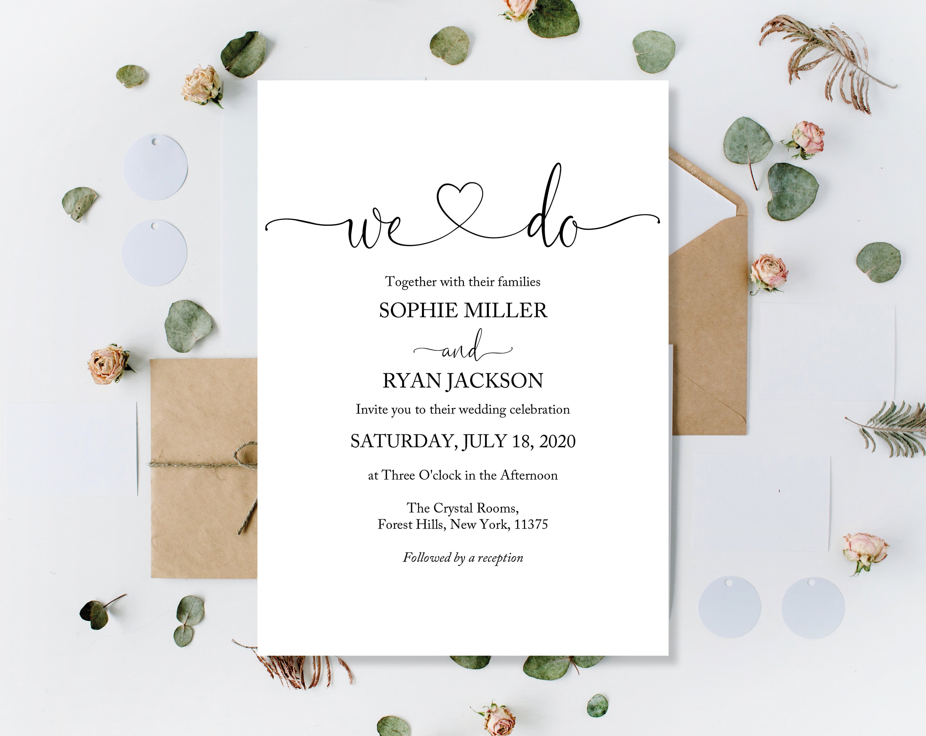 Printed Wedding Invitation Pink Heart Wedding Invite Wedding | Etsy UK