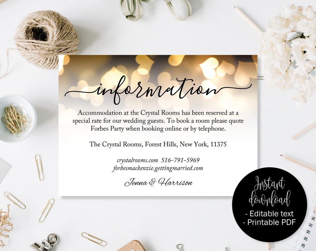 Wedding Guest Details Template, Gold Hearts Wedding Guest Accommodation ...