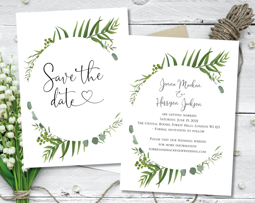 Printed Save the Date, Save the Dates Wedding Card, Green Save the Date ...