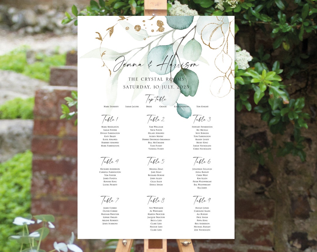 Wedding Table Plan, A1 A2 A3 Sizes, Wedding Seating Chart, Find Your ...